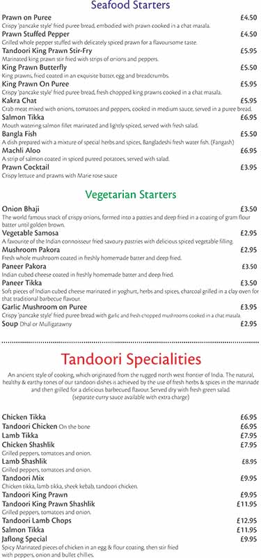 Menu - The Raj Wigan