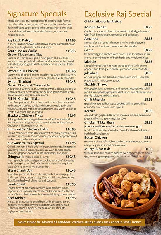 Menu - The Raj Wigan