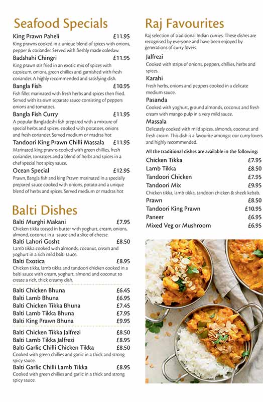 Menu - The Raj Wigan