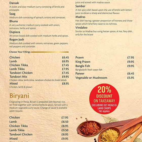 Menu - The Raj Wigan