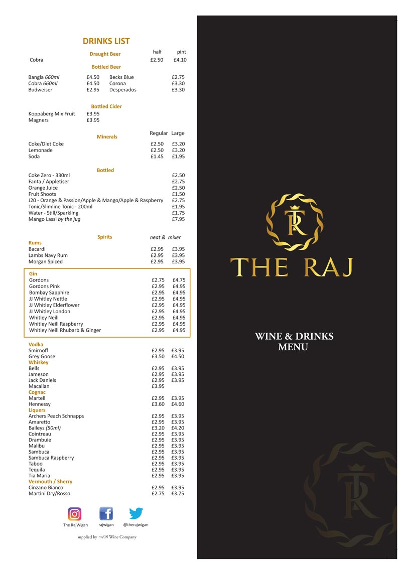 Menu - The Raj Wigan