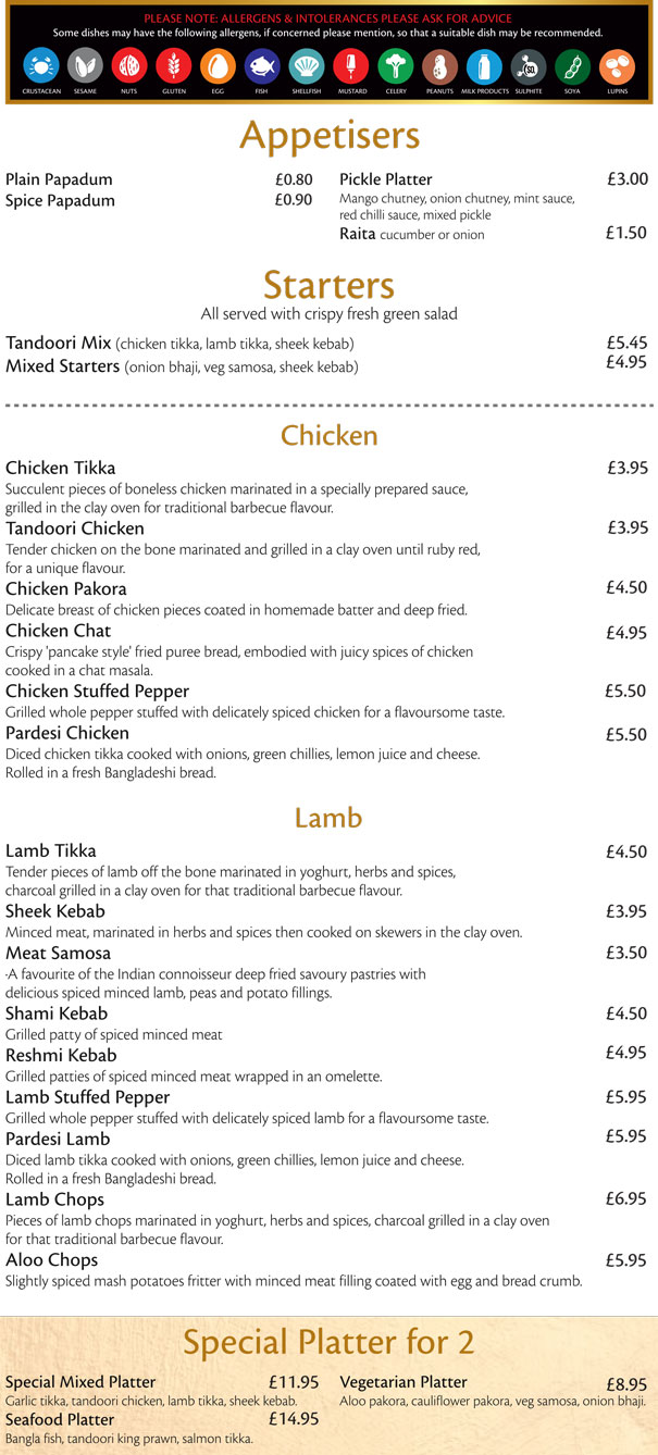 Menu - The Raj Wigan