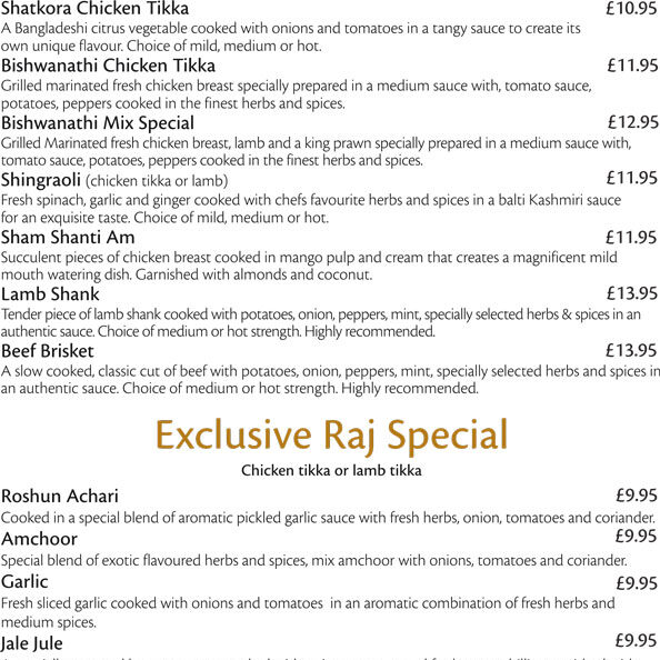 Menu - The Raj Wigan