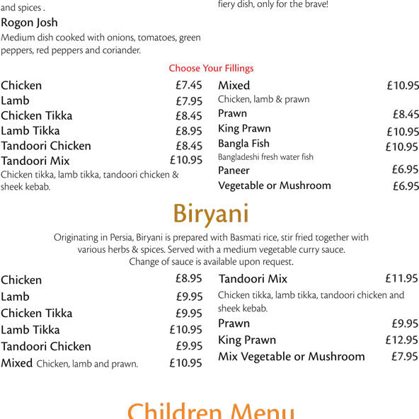 Menu - The Raj Wigan