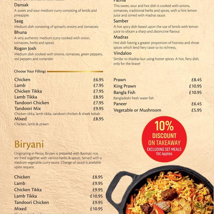 Menu - The Raj Wigan