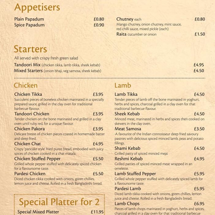 Menu - The Raj Wigan