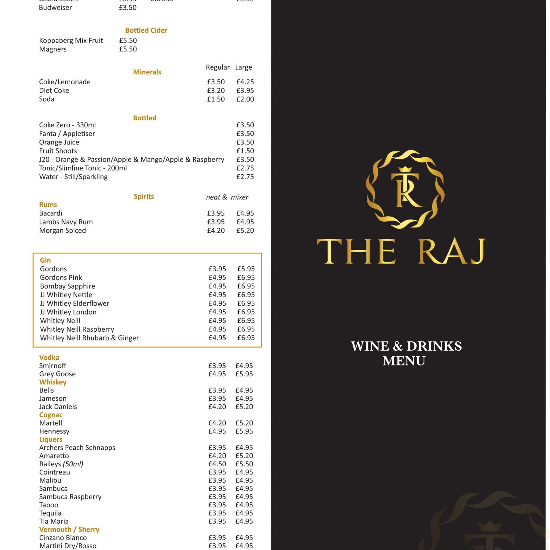 Menu - The Raj Wigan