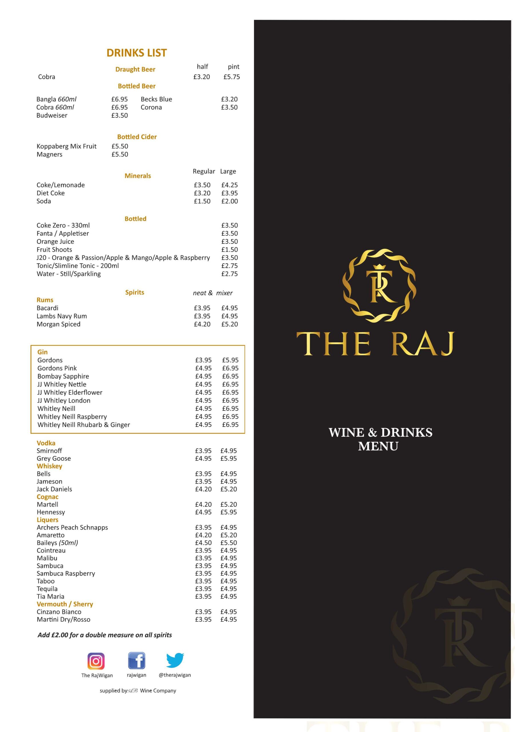 Menu - The Raj Wigan